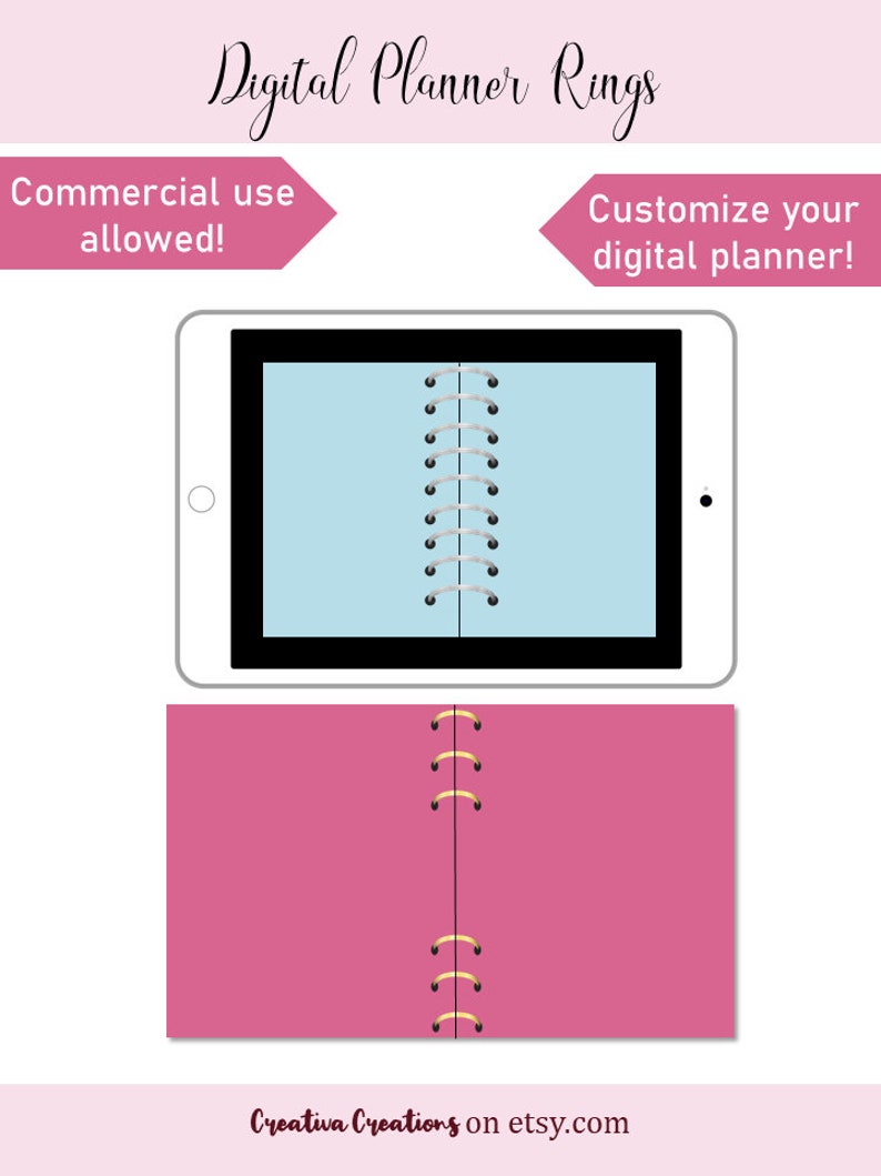 Digital Planner Rings | Rosegold Gold Silver Metallic Realistic Digital ...