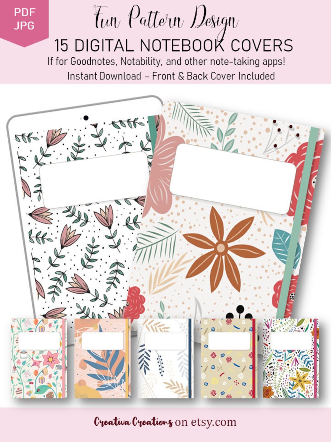 15 Fun Pattern Digital Notebook Covers Colorful Fun Bright - Etsy