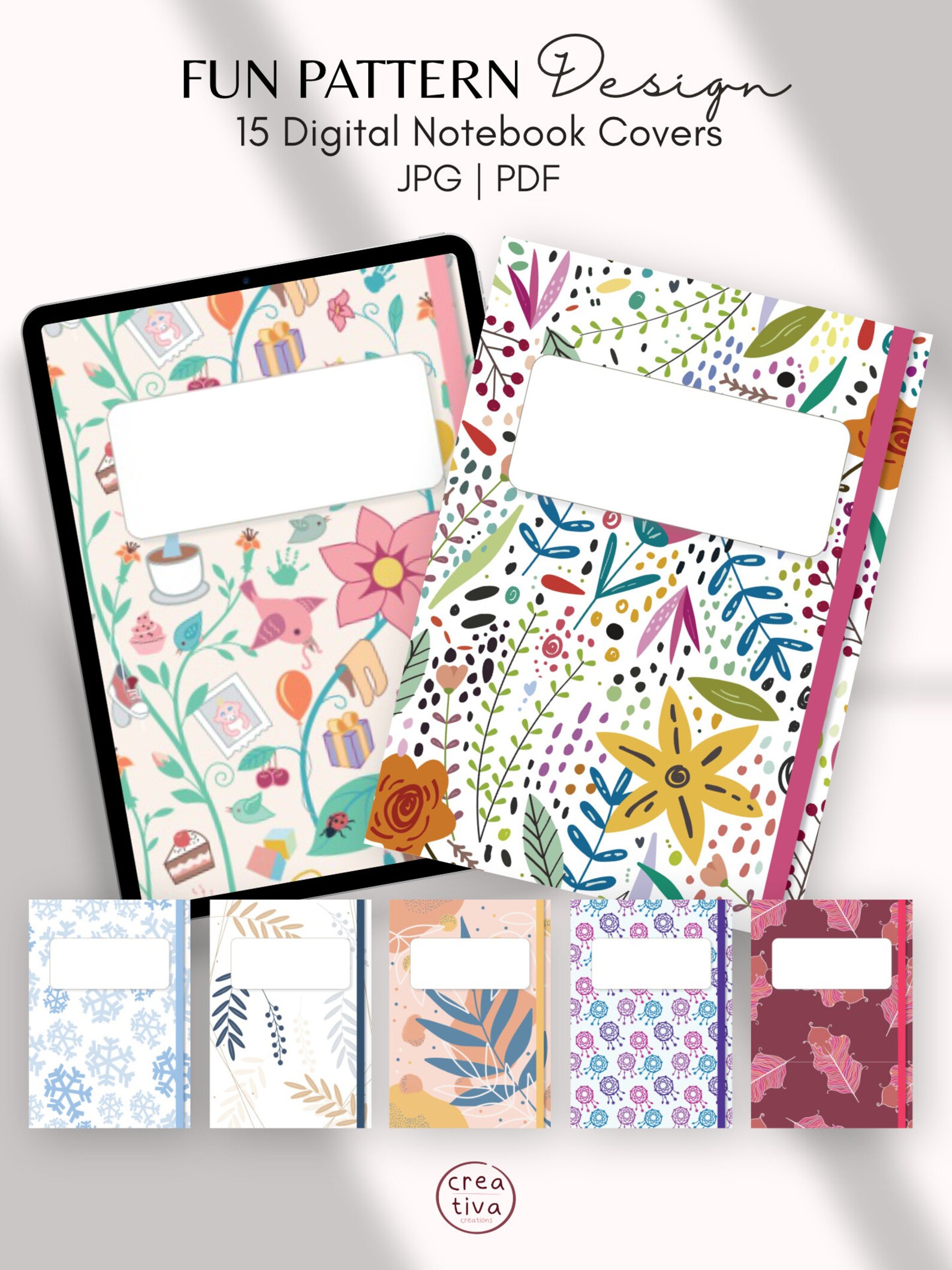 15 Fun Pattern Digital Notebook Covers Colorful Digital Notebook Cover ...