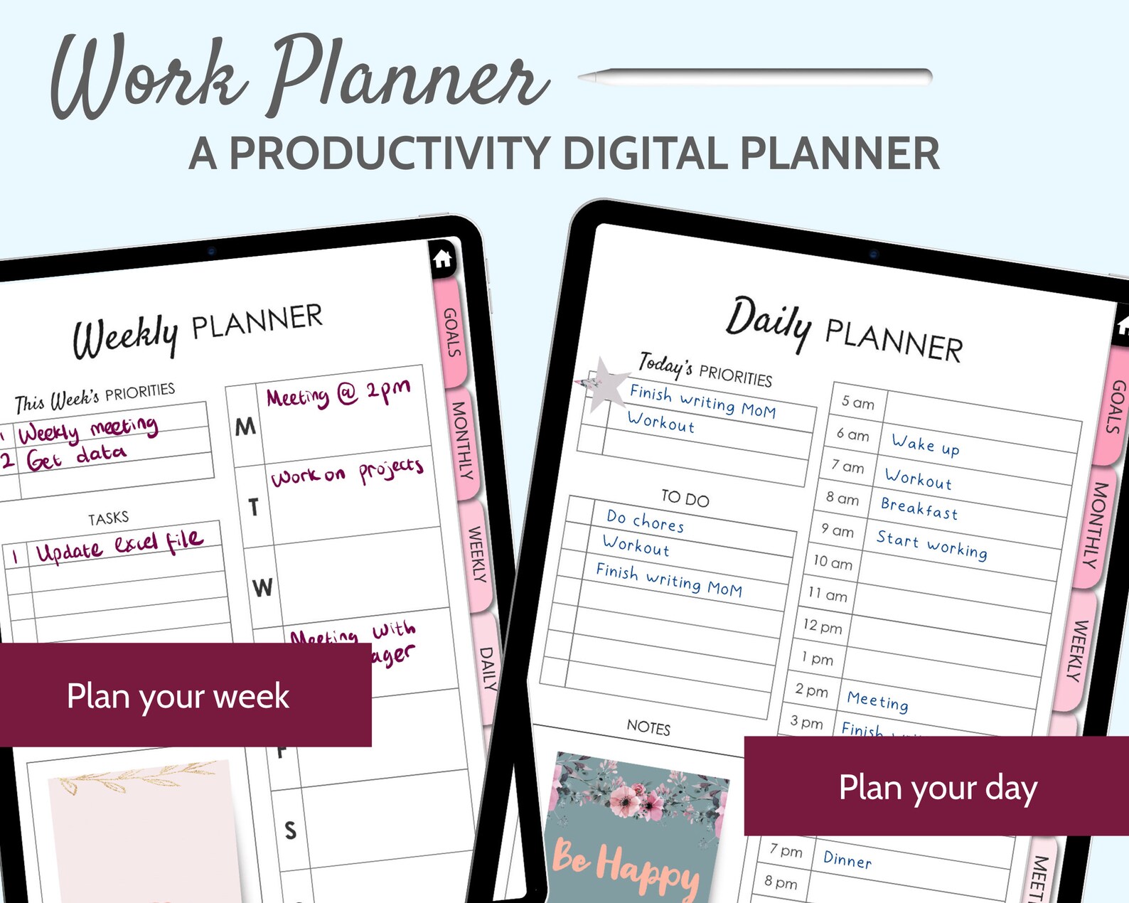 Digital Work Planner Hyperlinked Goodnotes Ipad Digital - Etsy