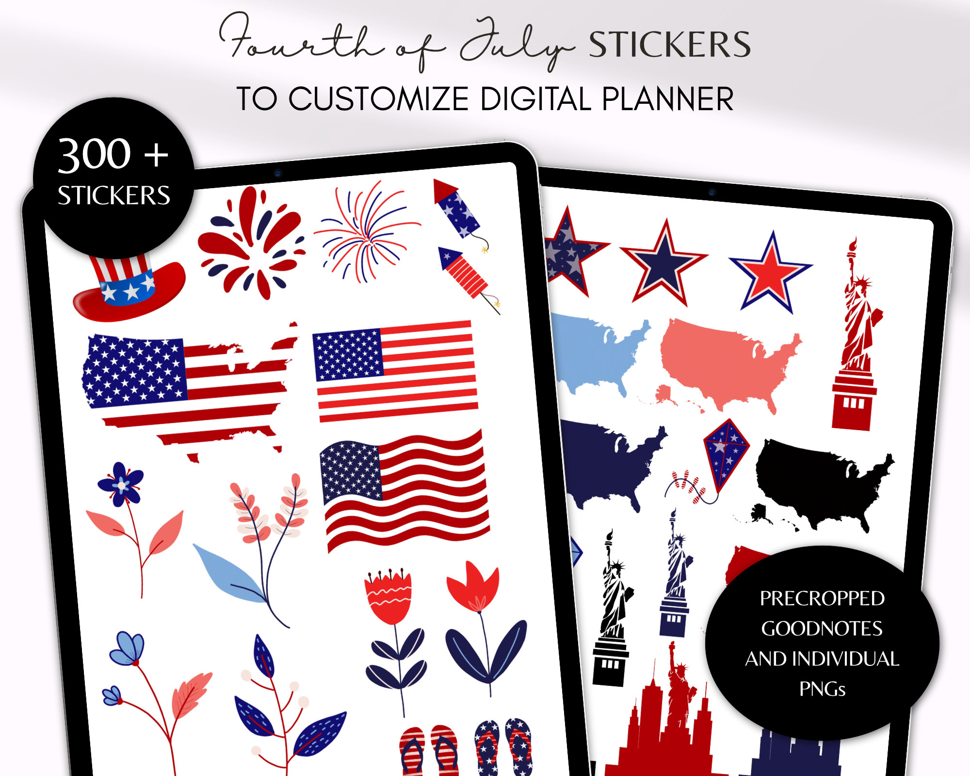 300 4th of July Digital Planner Sticker Set Patriotic Independence Day ...