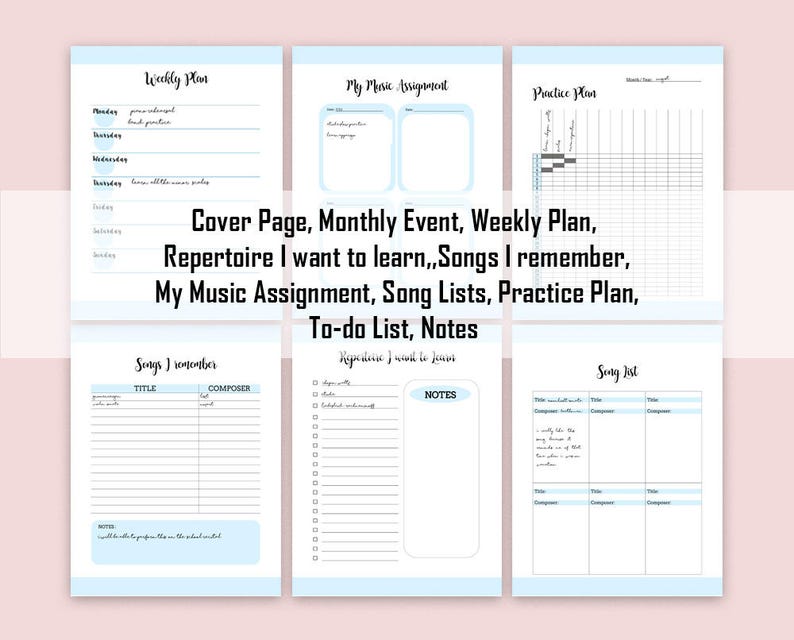 MUSIC PLANNER PRINTABLE, Practice Plan, Printable Planner, Music ...