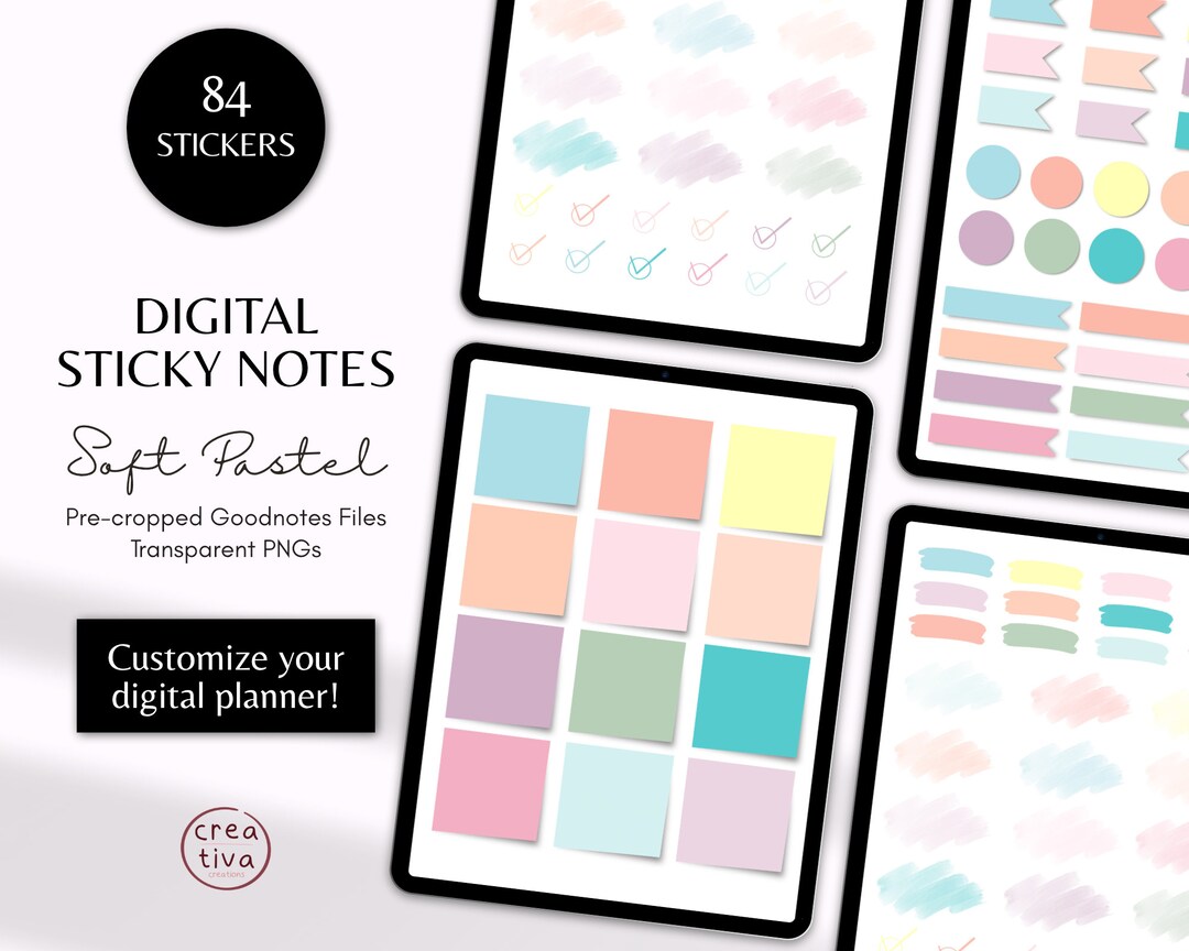 84 Digital Pastel Sticky Notes Set | 12 Soft Pastel Colors | Precropped ...