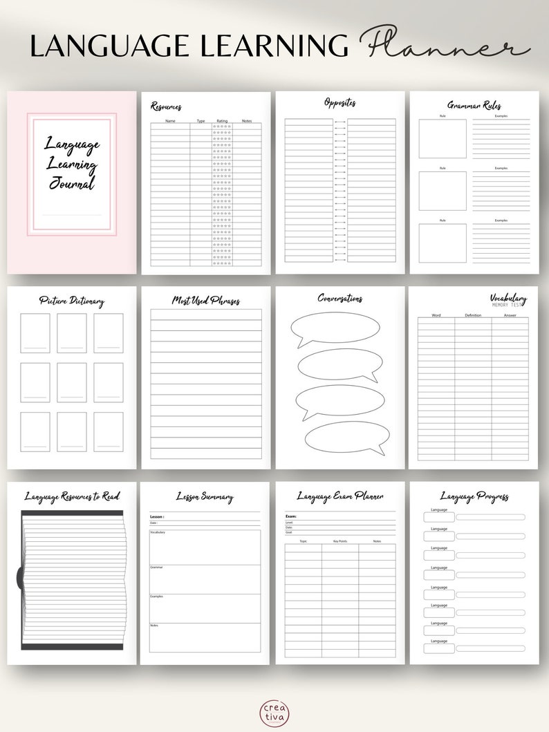 Language Study Planner Printable: Foreign Language Learning Journal ...