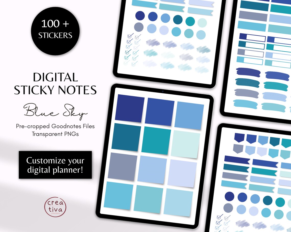 100+ Digital Sticky Notes Set | 12 Blue Sky Ocean Teal Colors ...
