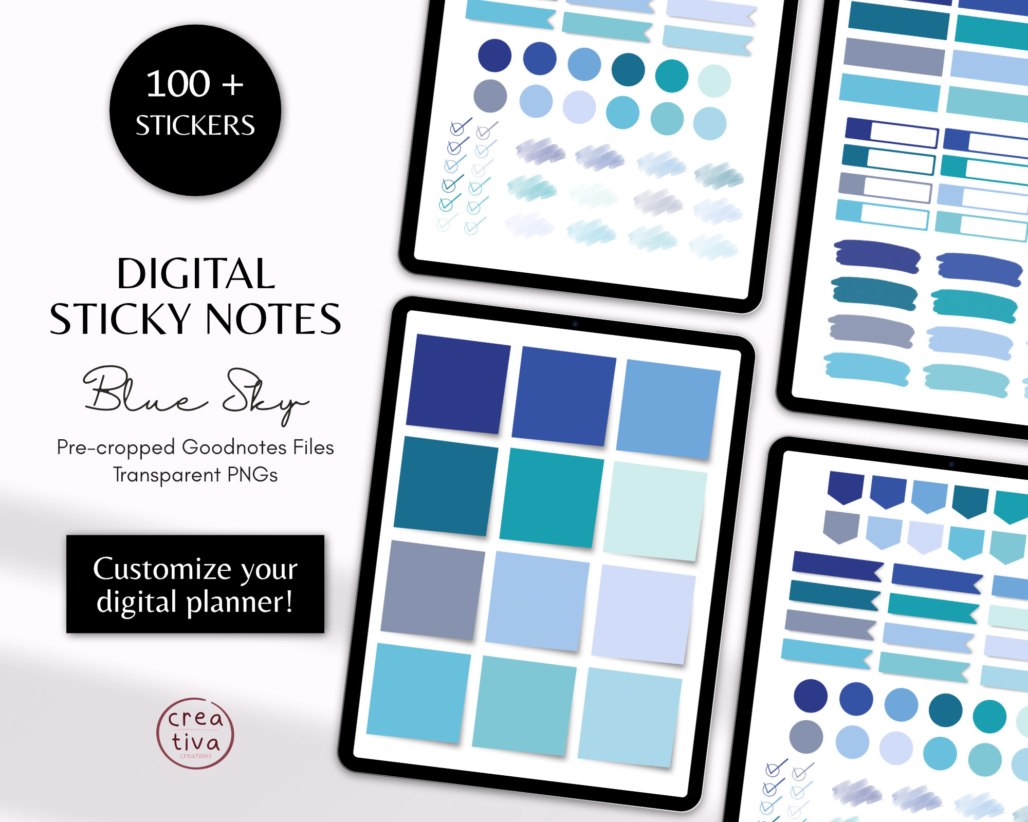 100+ Digital Sticky Notes Set | 12 Blue Sky Ocean Teal Colors ...