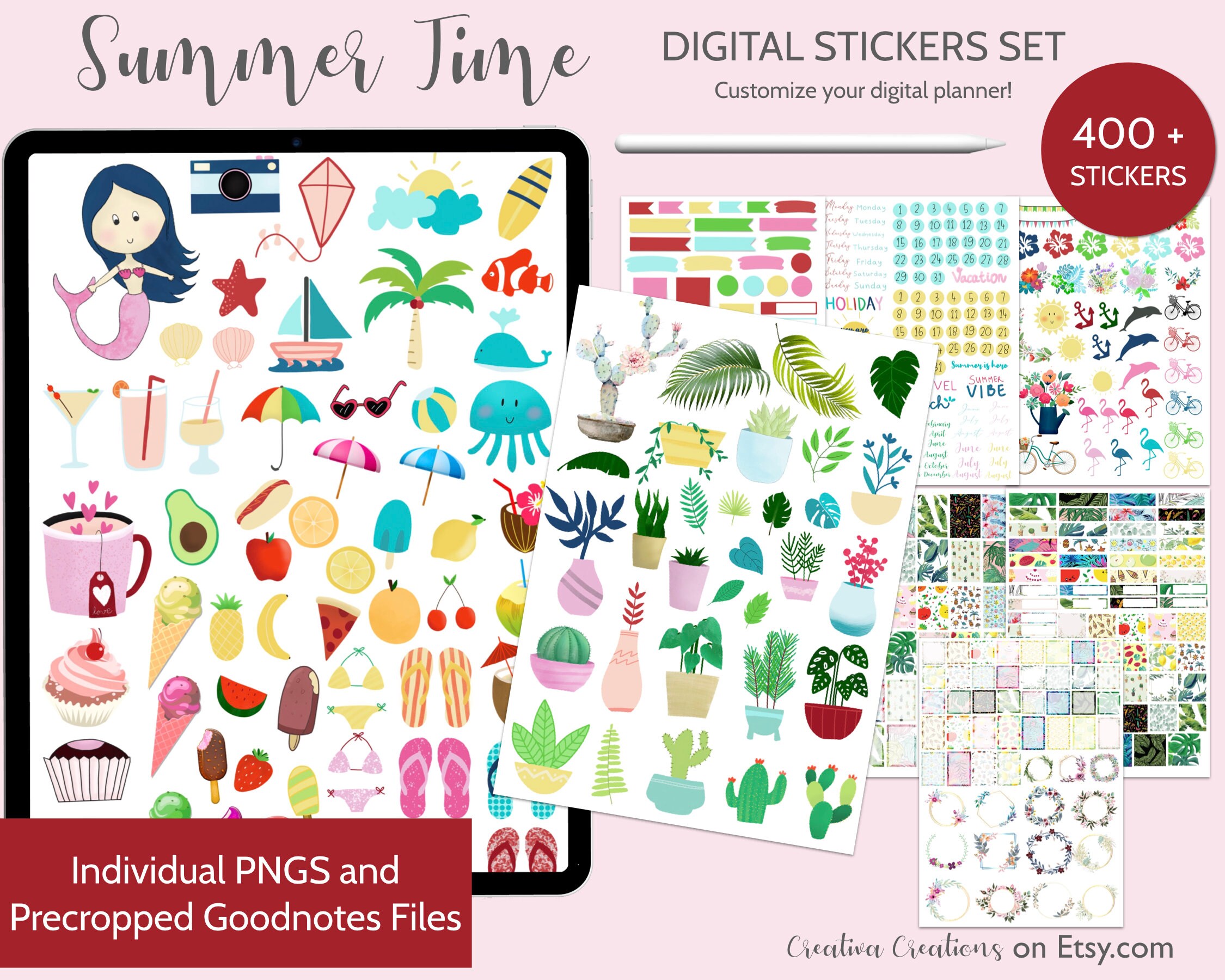 400 Summer Breeze Tropical Digital Planner Sticker Set June - Etsy