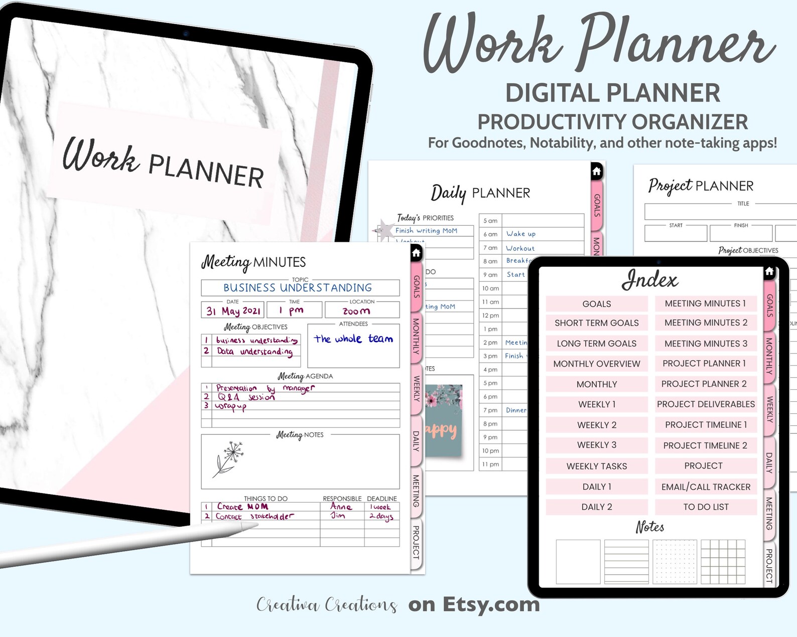 Digital Work Planner Hyperlinked Goodnotes Ipad Digital - Etsy