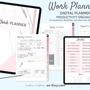 Digital Work Planner Hyperlinked Goodnotes Ipad| Digital Meeting Notes ...