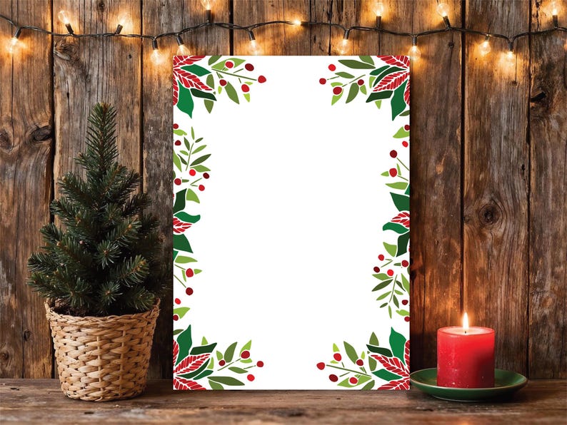 Printable Christmas Page Border Stationery | Holly Berry Writing Paper ...