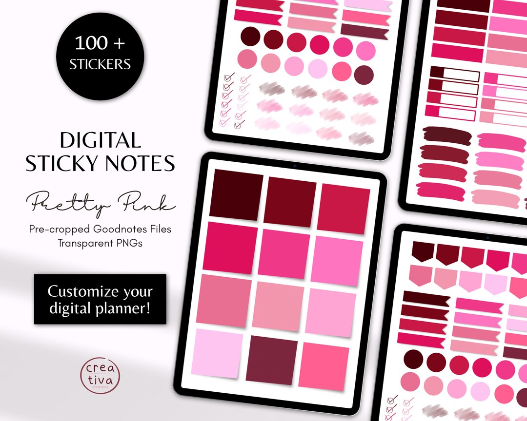100 Digital Sticky Notes Set 12 Pretty Pink Colors Precropped Goodnotes ...