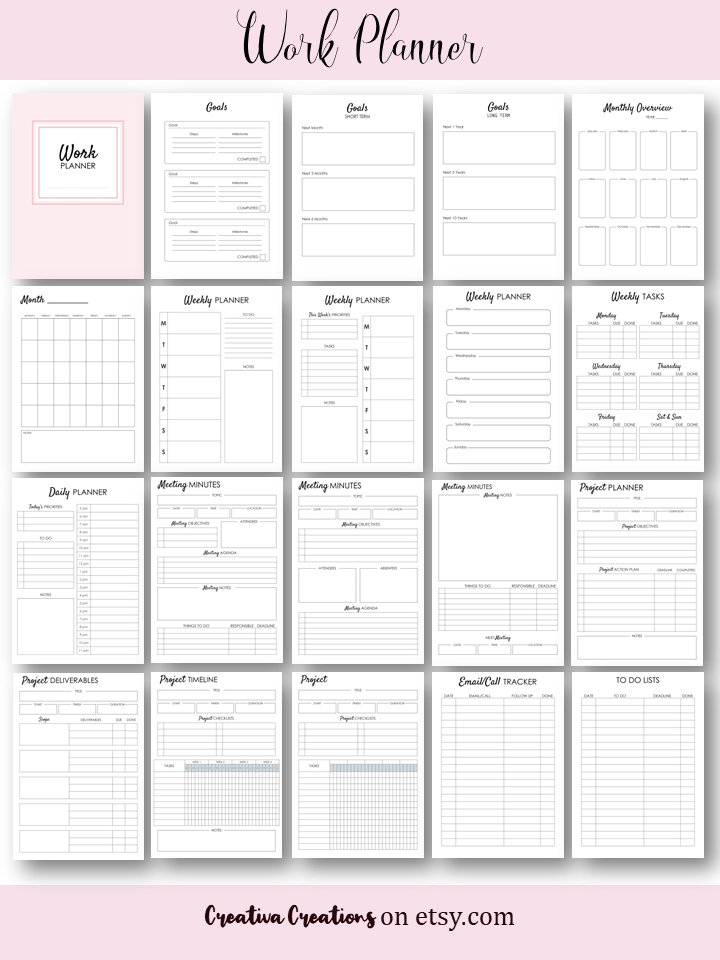 Work Planner Printable Project Planner Meeting Minutes | Etsy