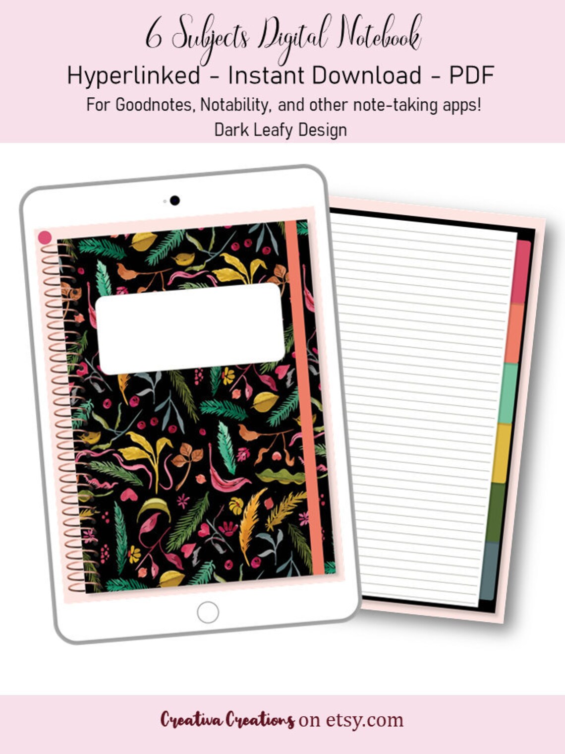 6 Subjects Hyperlinked Digital Notebook Goodnotes Beautiful | Etsy