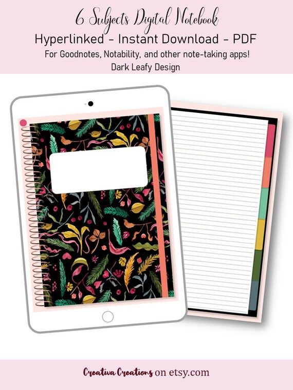 6 Subjects Hyperlinked Digital Notebook Goodnotes Beautiful | Etsy