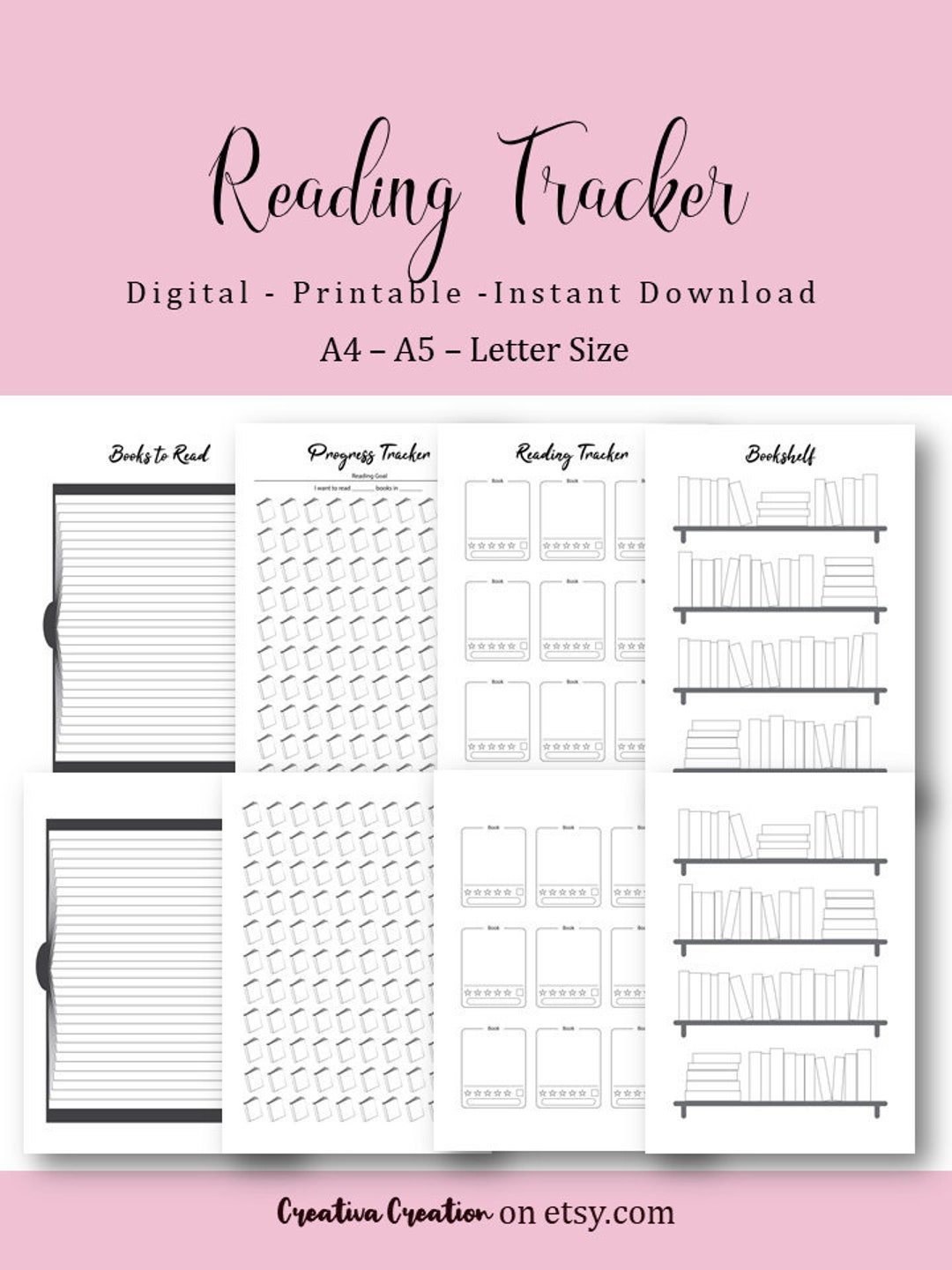 Reading Tracker Printable Bookshelf Printable Reading List - Etsy