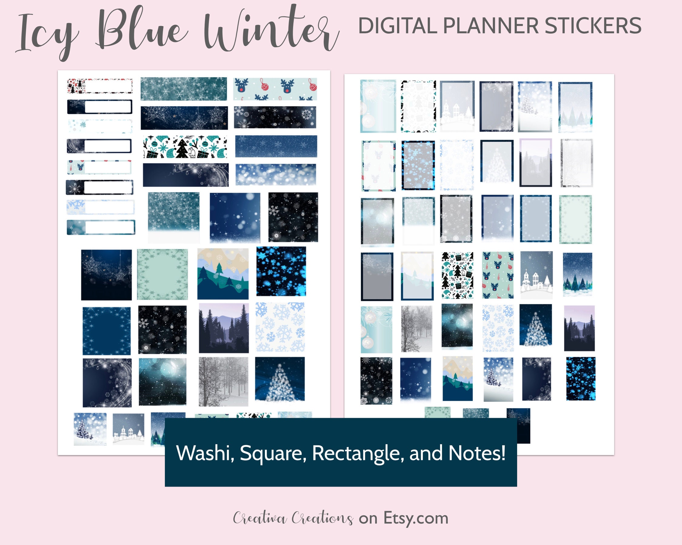 300 Winter Digital Planner Sticker Set Icy Blue December | Etsy