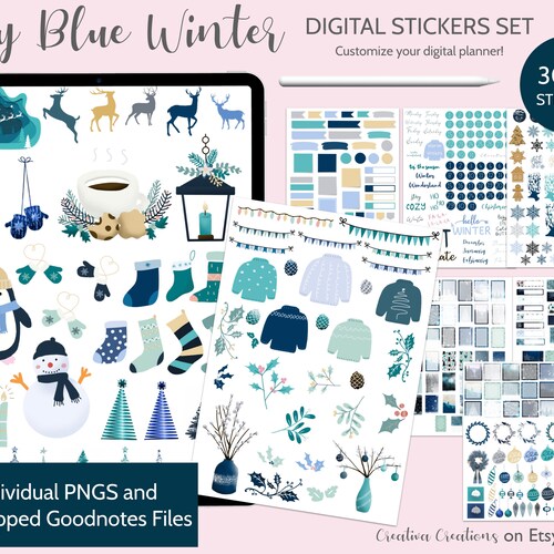 300 Winter Digital Planner Sticker Set Icy Blue December - Etsy