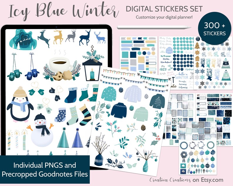 300 Winter Digital Planner Sticker Set Icy Blue December - Etsy