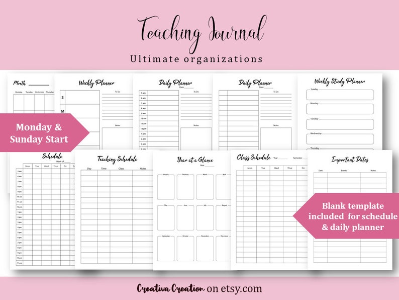 Teacher Planner Printable Teaching Journal Classroom & - Etsy