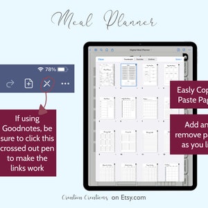 Digital Meal Planner Hyperlinked Goodnotes iPad Digital Recipe Book ...