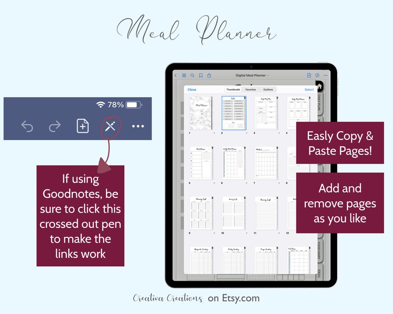 Digital Meal Planner Hyperlinked Goodnotes iPad Digital - Etsy