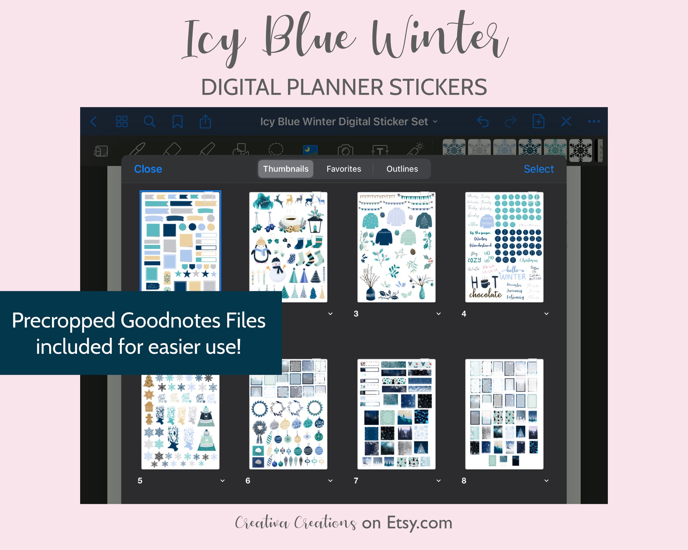 300 Winter Digital Planner Sticker Set Icy Blue December | Etsy