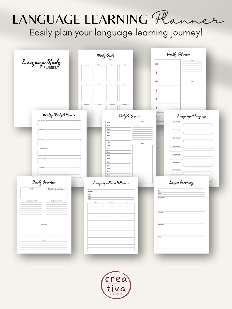 Language Study Planner Printable: Foreign Language Learning Journal ...