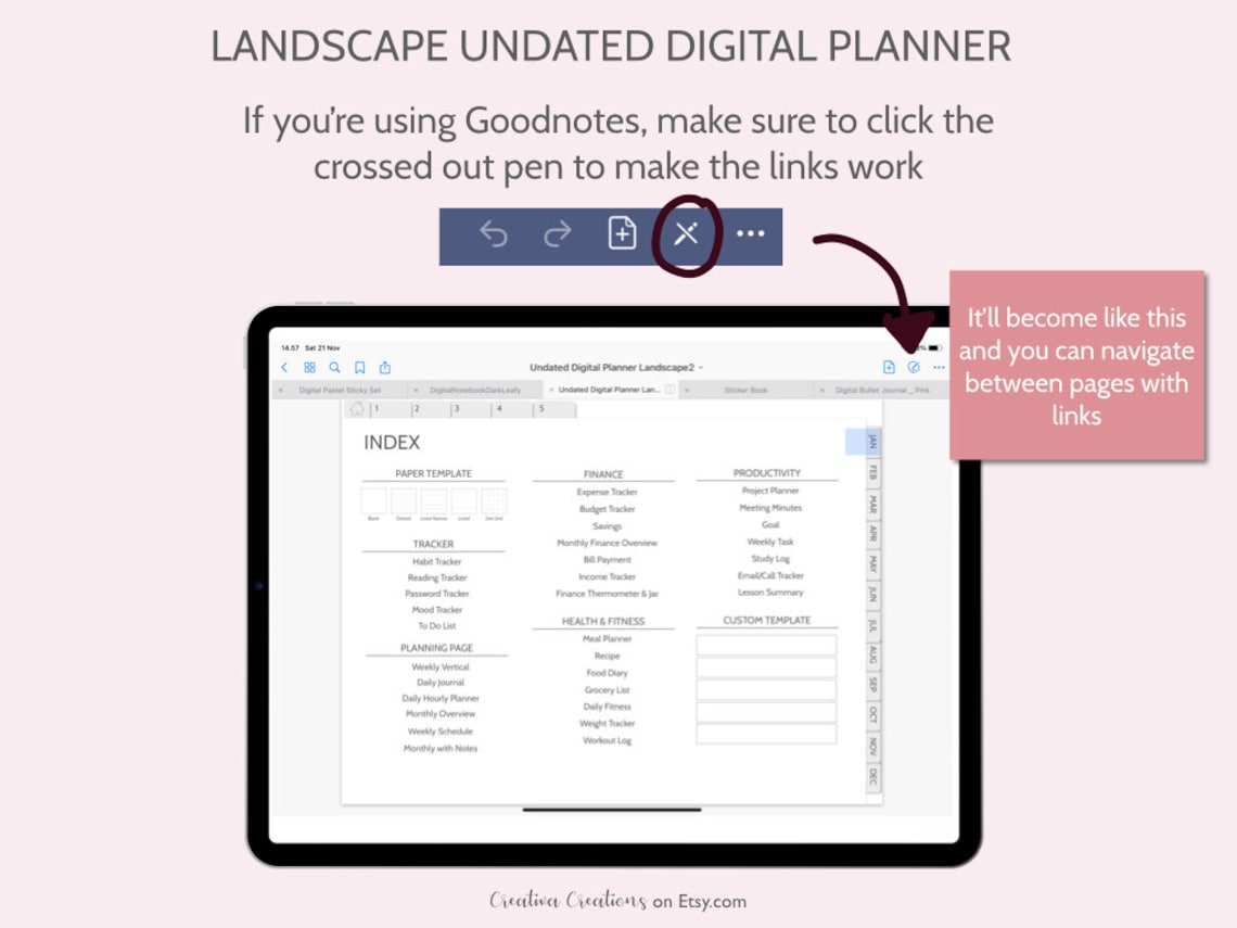 2021 Undated Digital Planner Landscape for Goodnotes | Etsy