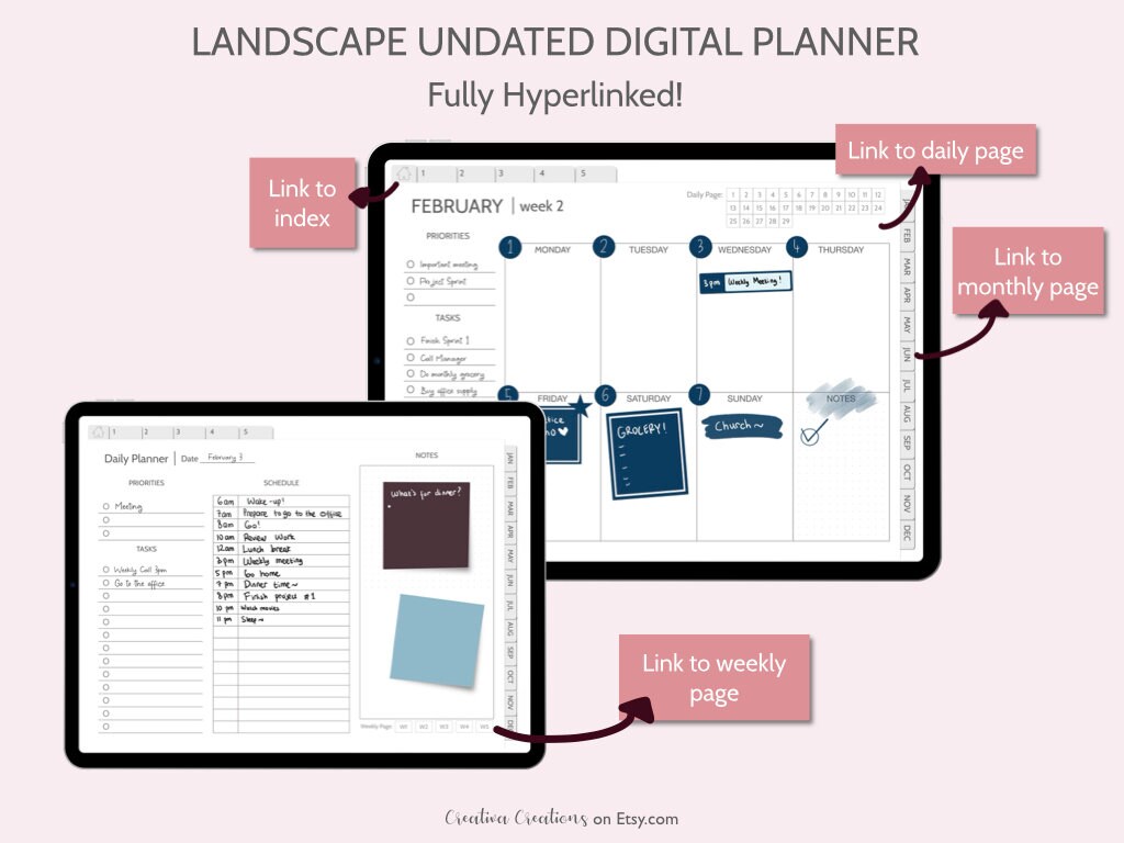 2021 Undated Digital Planner Landscape for Goodnotes Notability iPad ...