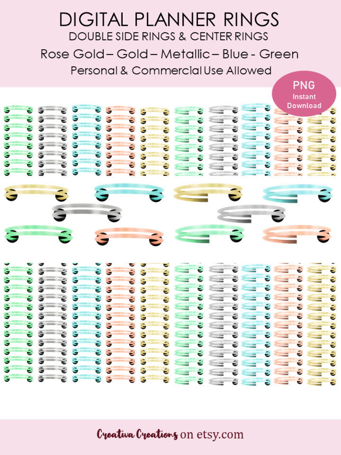 Digital Planner Rings Double Side & Center| Rosegold Gold Silver Blue ...