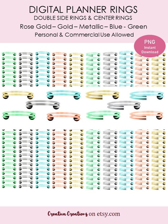 Digital Planner Rings Double Side & Center Rosegold Gold | Etsy