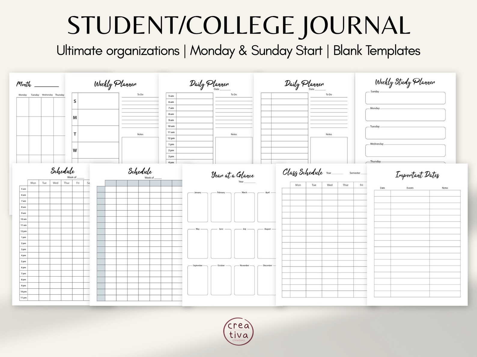 Student Planner Printable Academic Planner School College Organizer ...