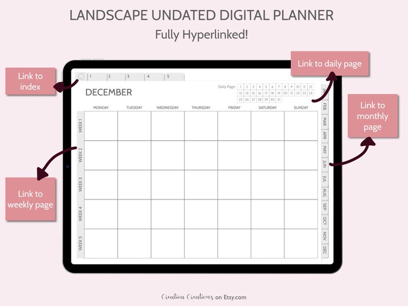 2021 Undated Digital Planner Landscape for Goodnotes Notability iPad ...