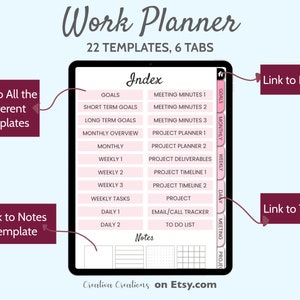Digital Work Planner Hyperlinked Goodnotes Ipad| Digital Meeting Notes ...