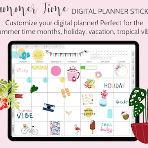 400+ Summer Breeze Tropical Digital Planner Sticker Set | June July ...
