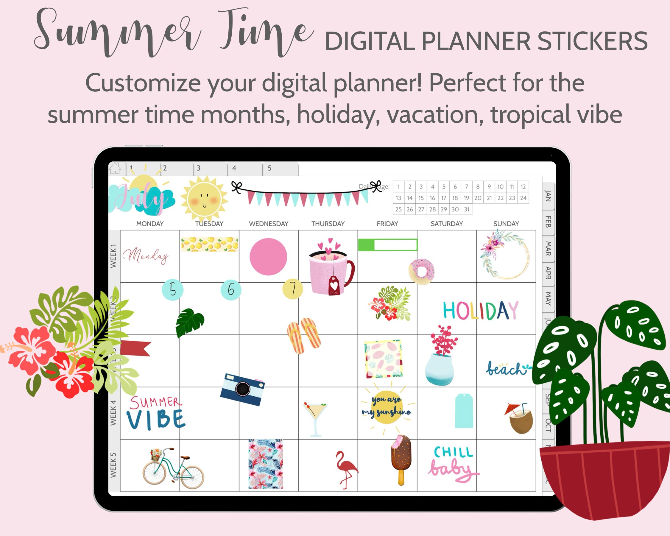 400 Summer Breeze Tropical Digital Planner Sticker Set June - Etsy