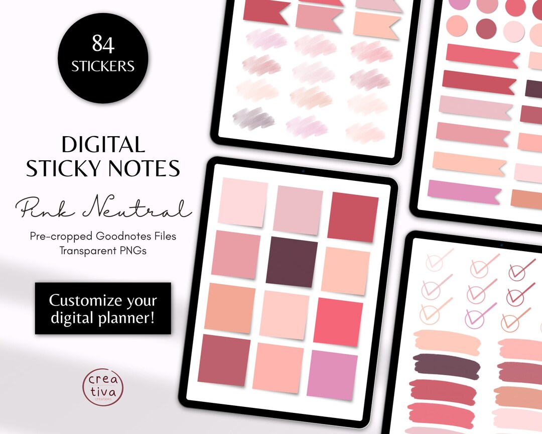 84 Digital Sticky Notes | 12 Pink Neutral Color | Precropped Goodnotes ...