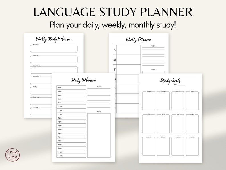 Language Study Planner Printable: Foreign Language Learning Journal ...