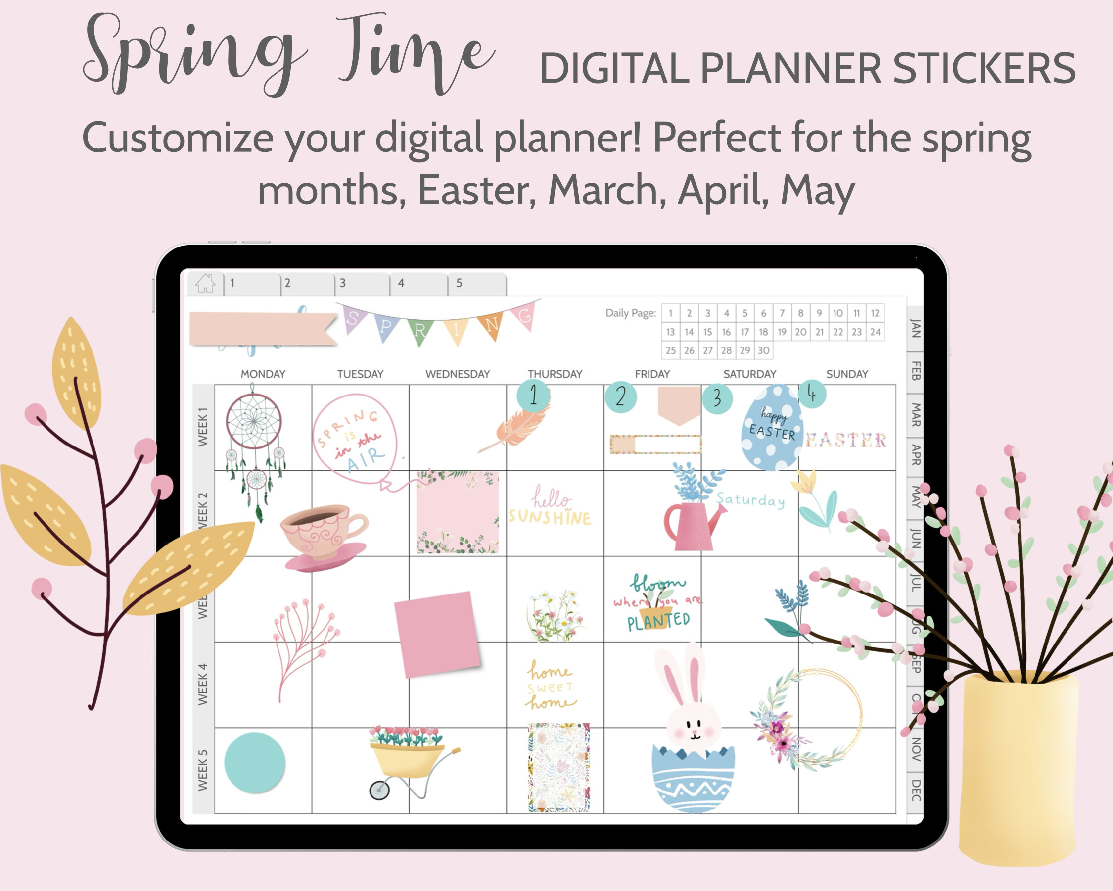 300 Spring Time Digital Planner Sticker Set March April May | Etsy