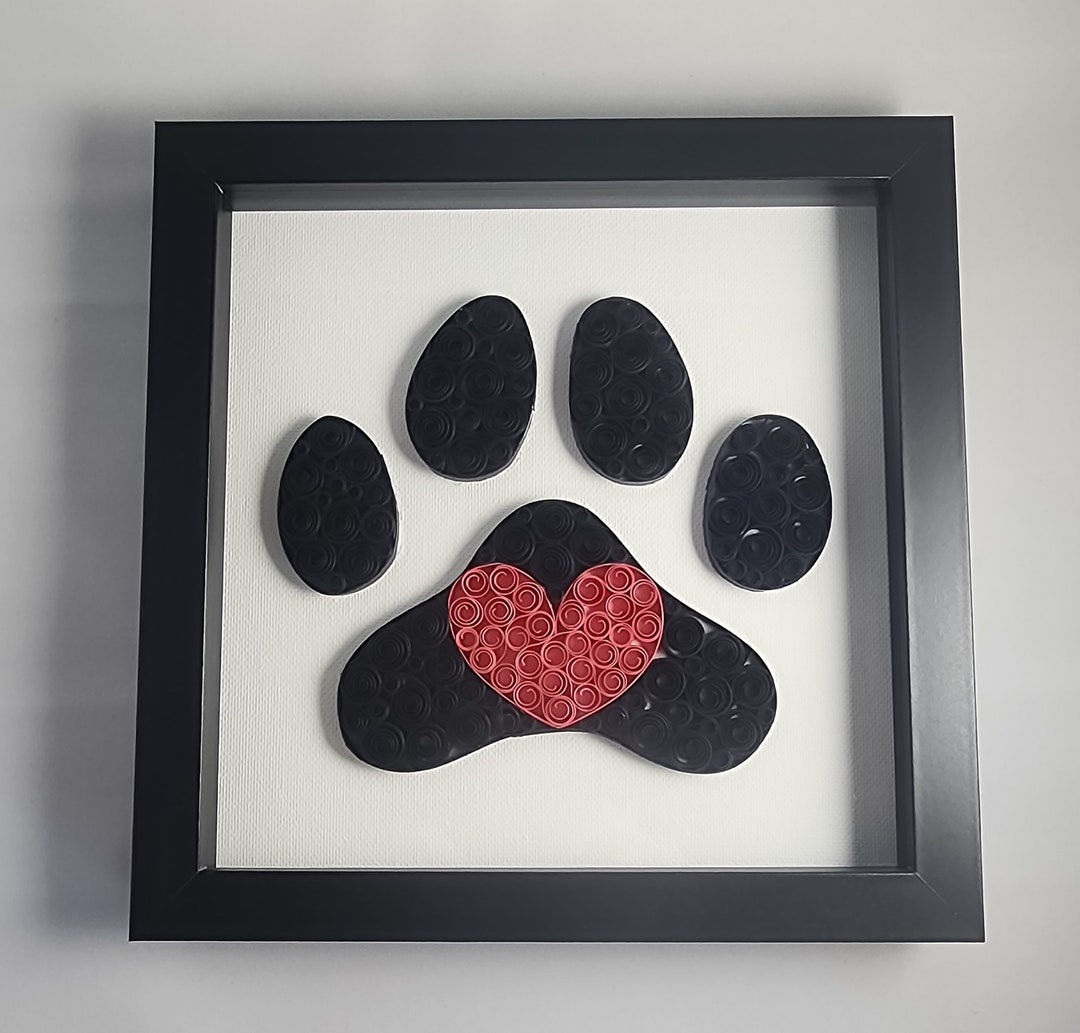 Paper Quilled Paw Print Shadow Box: Red Heart Pet Art - Etsy