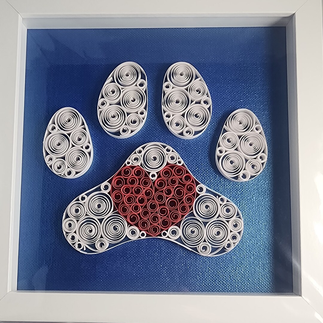 Quilled Paw Print Shadow Box: Patriotic Dog Art, 9x9 - Etsy