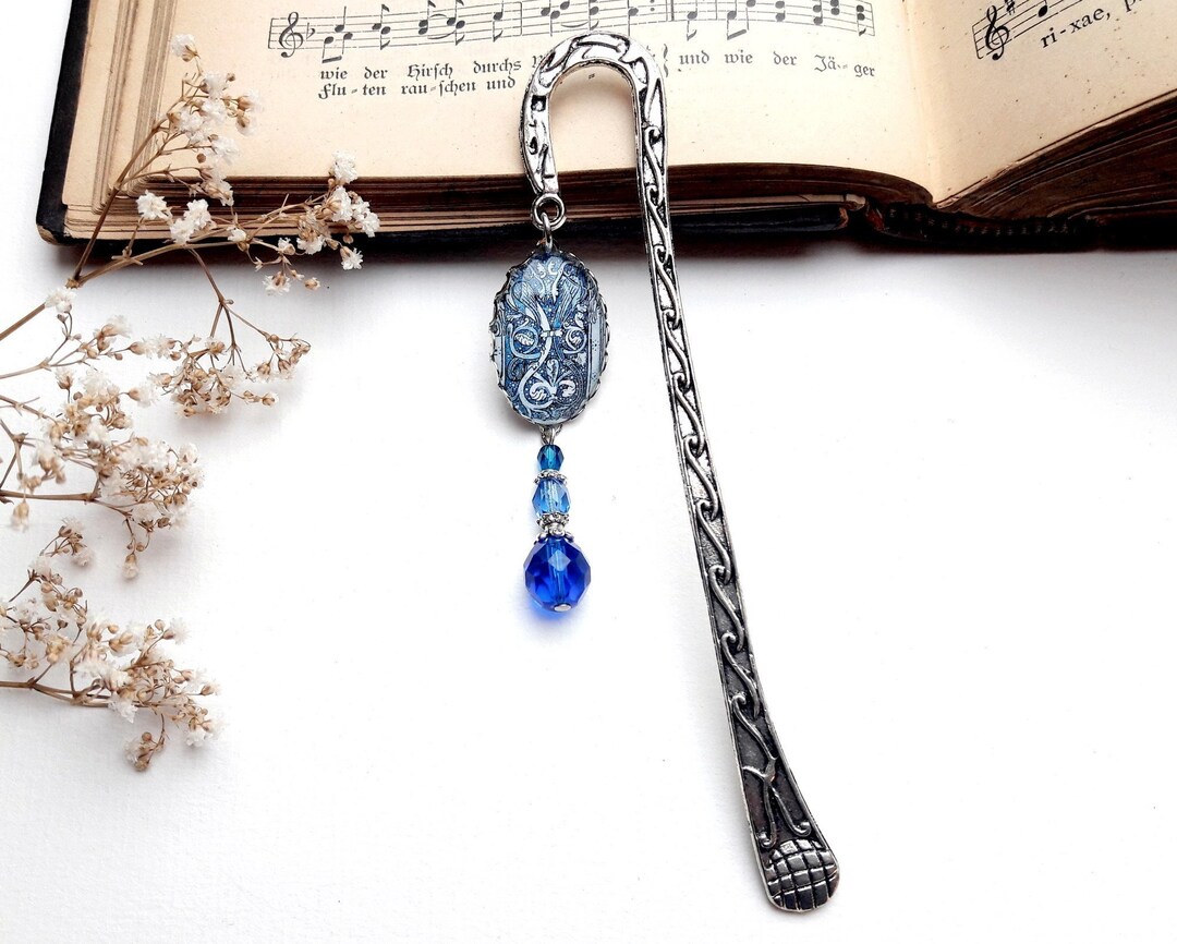 Medieval Style Bookmark in Blue and Silver, Medieval Bookmark for Men ...