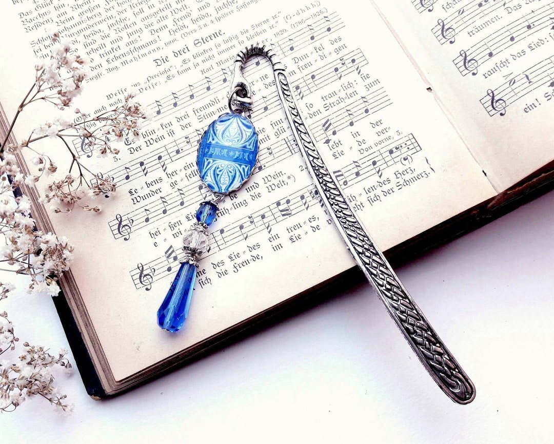 Medieval Style Bookmark in Silver Metal, Blue Color, Medieval Bookmark ...
