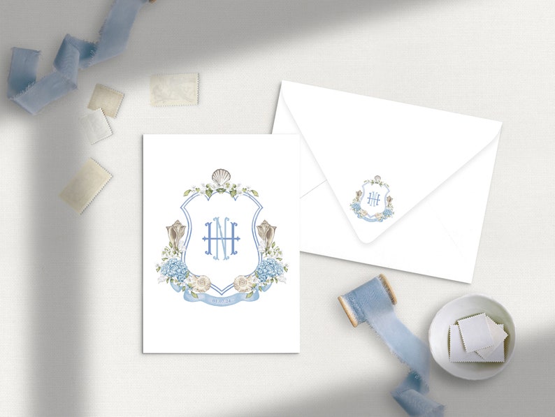 Beach Wedding Crest - Ocean Sea Monogram Crest - Luxury Watercolor ...