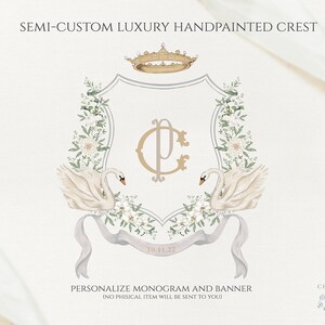 Romantic Flowers and Swans Wedding Crest Monogram Crest - Etsy