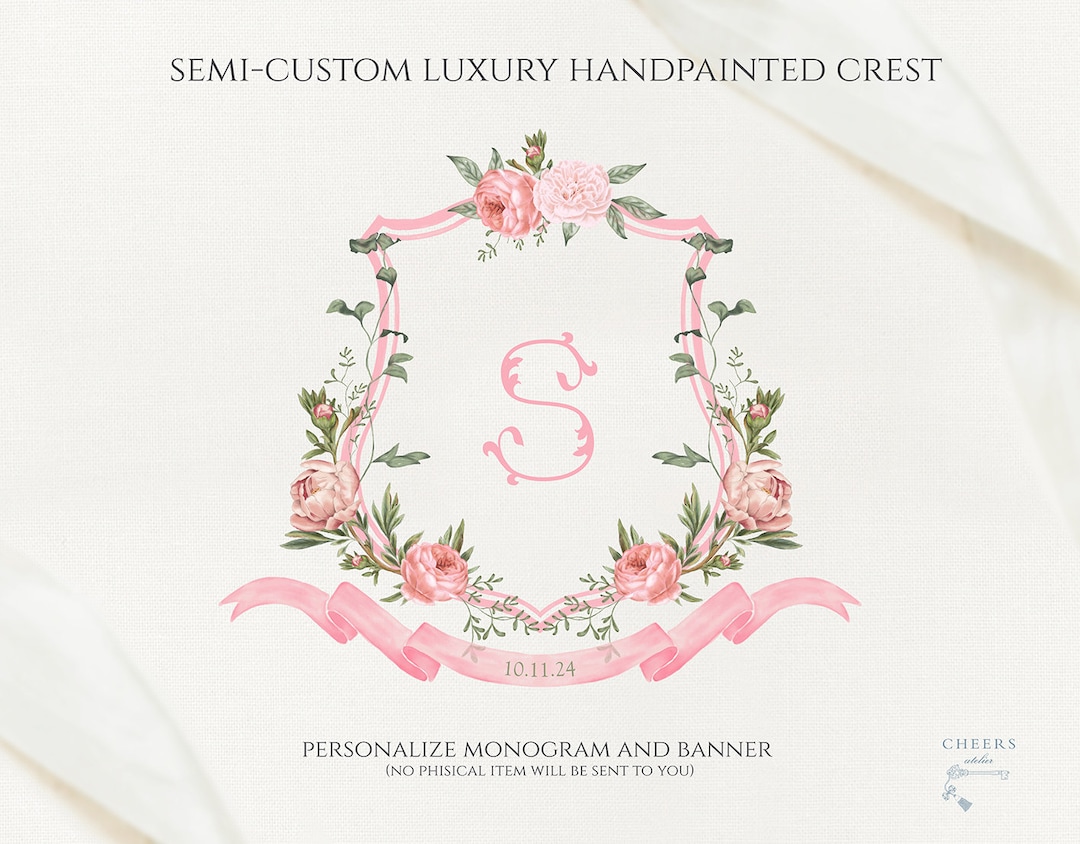 Pink Roses Wedding Crest Monogram Crest Romantic - Etsy