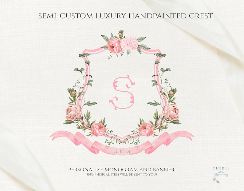 Pink Roses Wedding Crest Monogram Crest Romantic - Etsy
