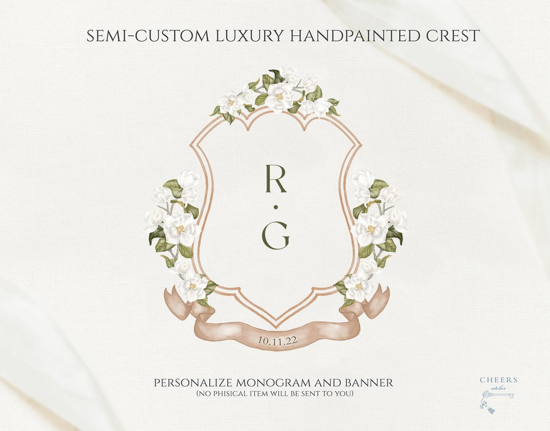 Magnolia Watercolor Crest - Magnolia Wedding Monogram - Magnolia ...