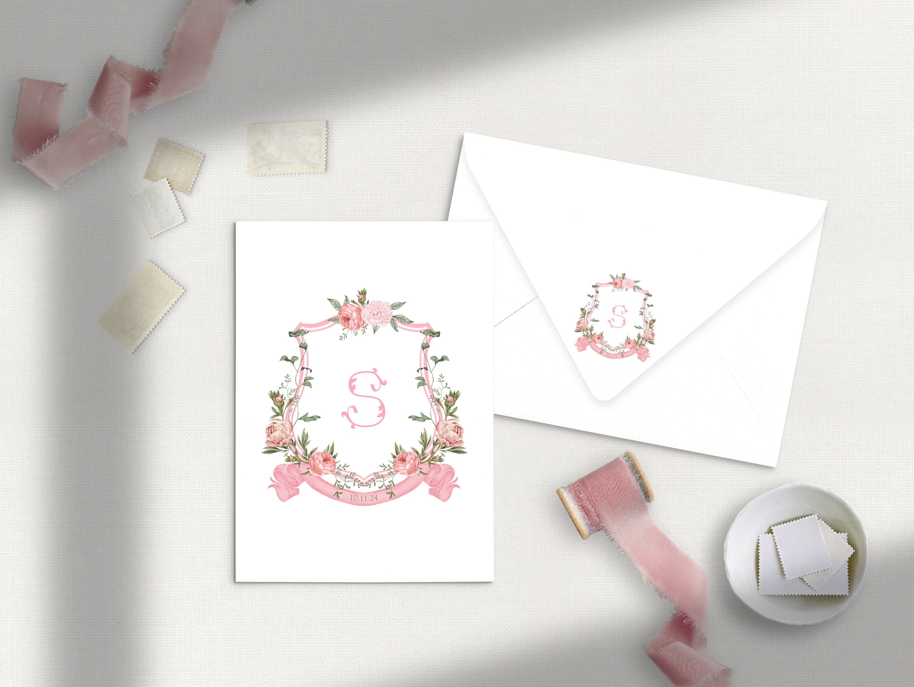 Pink Roses Wedding Crest - Monogram Crest - Romantic Watercolor Crest ...