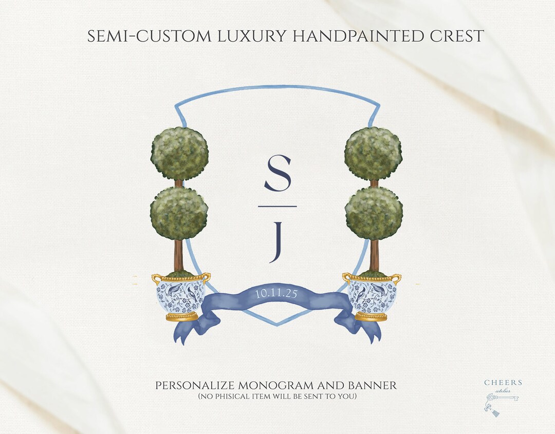 Chinoiserie Crest - Monogram Crest - Luxury Watercolor Crest - Classic ...